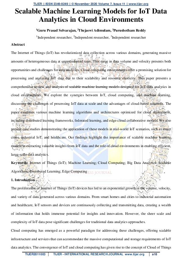 (PDF) Scalable Machine Learning Models for IoT Data Analytics in Cloud Environments