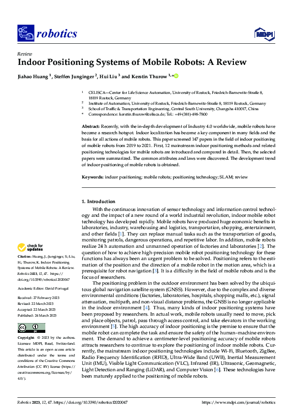 (PDF) Indoor Positioning Systems of Mobile Robots: A Review