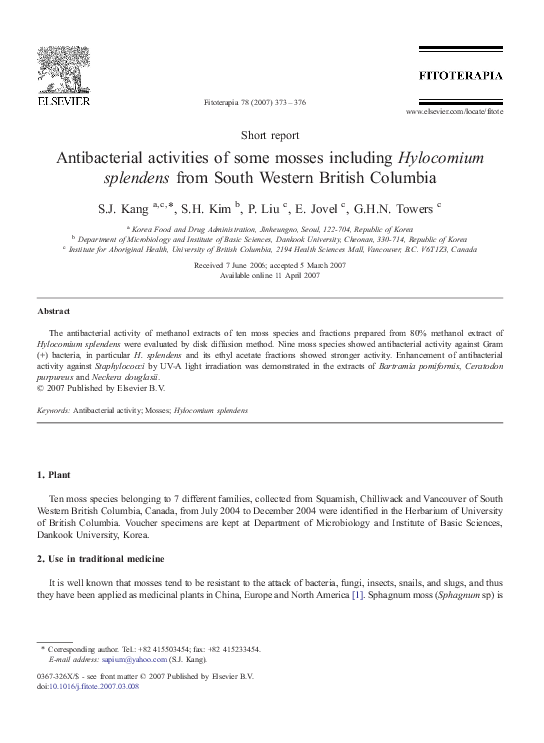(PDF) Antibacterial activities of some mosses including Hylocomium splendens from South Western ...