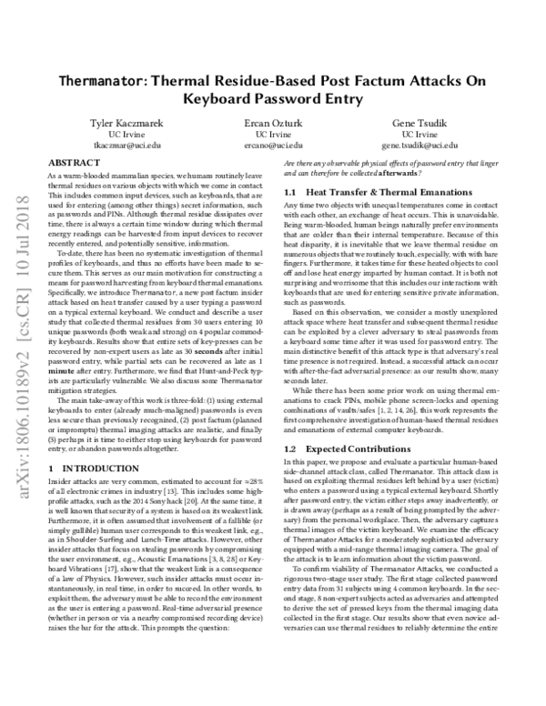 (PDF) Thermanator: Thermal Residue-Based Post Factum Attacks On ...