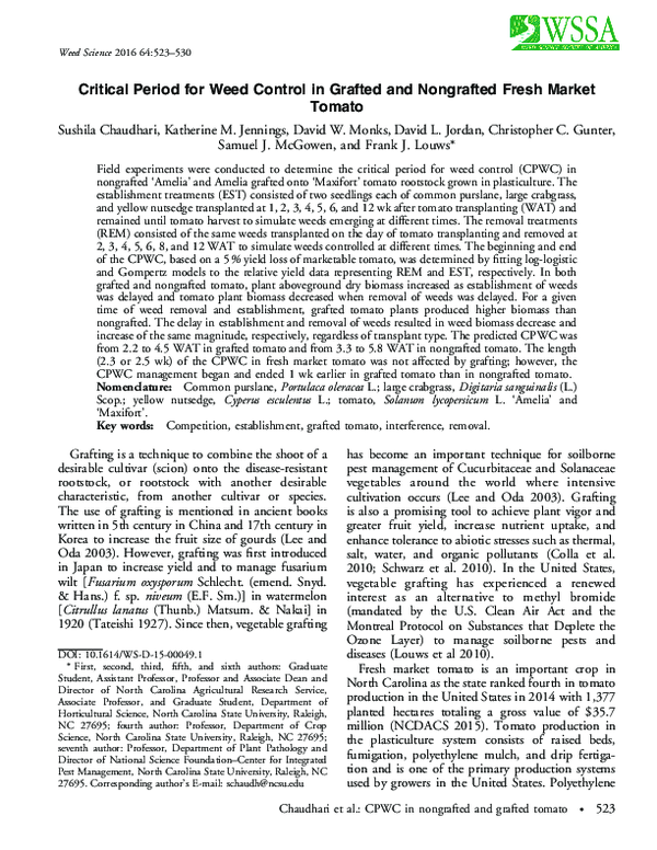 (PDF) Critical Period for Weed Control in Grafted and Nongrafted ...