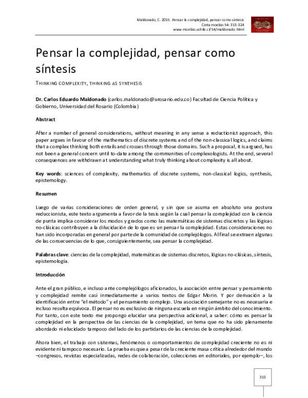 (PDF) síntesisHINKING COMPLEXITY, THINKING AS SYNTHESIS