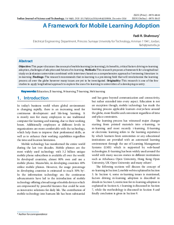 (PDF) A Framework for Mobile Learning Adoption