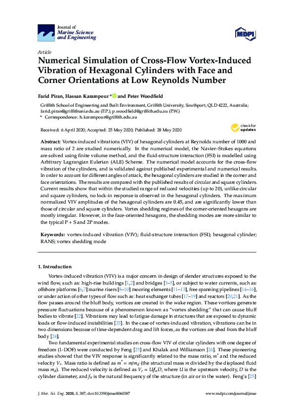 (PDF) Numerical Simulation of Cross-Flow Vortex-Induced Vibration of Hexagonal Cylinders with ...