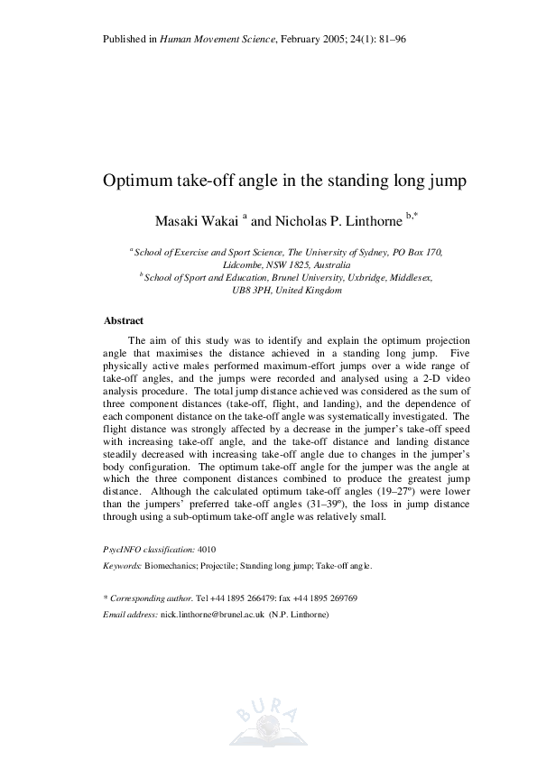 (PDF) Optimum take-off angle in the standing long jump