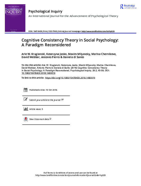 (PDF) Cognitive Consistency Theory in Social Psychology: A Paradigm ...