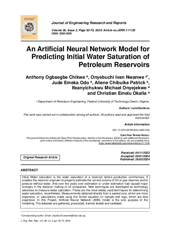 (PDF) An Artificial Neural Network Model for Predicting Initial Water ...