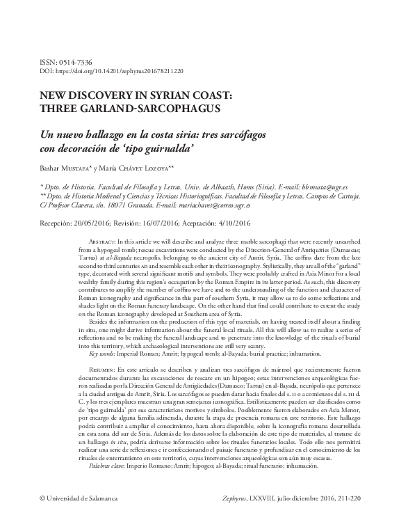 (PDF) New Discovery in Syrian Coast: Three Garland-Sarcophagus | Bashar ...