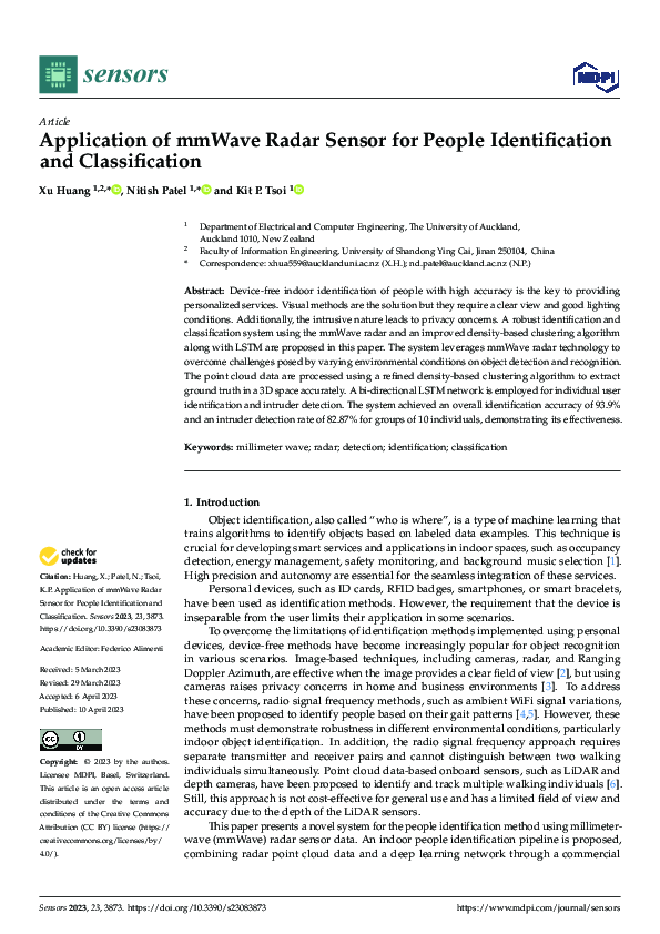 (PDF) Application of mmWave Radar Sensor for People Identification and ...