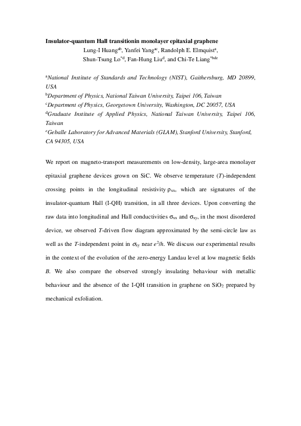 (PDF) Insulator-quantum Hall transitionin monolayer epitaxial graphene
