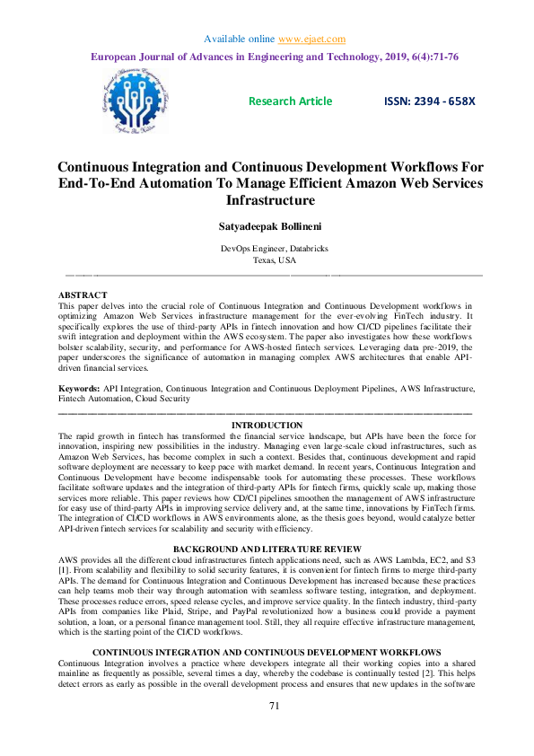 (PDF) Continuous Integration and Continuous Development Workflows For ...