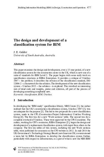 (PDF) The design and development of a classification system for BIM