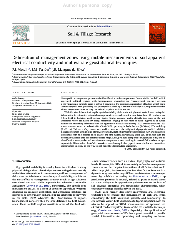 (PDF) Delineation of management zones using mobile measurements of soil apparent electrical ...