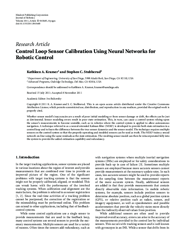 (PDF) Control Loop Sensor Calibration Using Neural Networks for Robotic ...