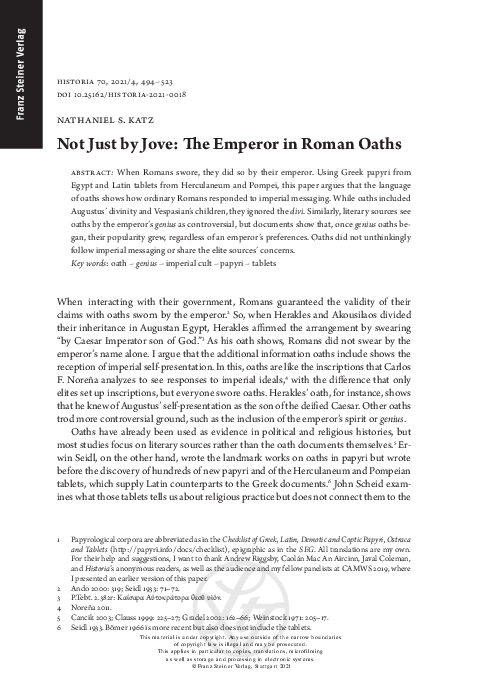 (PDF) Not Just by Jove: The Emperor in Roman Oaths