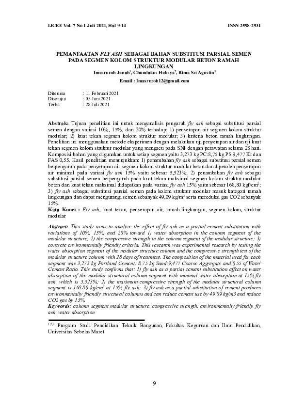 (PDF) Pemanfaatan Fly Ash Sebagai Bahan Substitusi Parsial Semen Pada Segmen Kolom Struktur ...