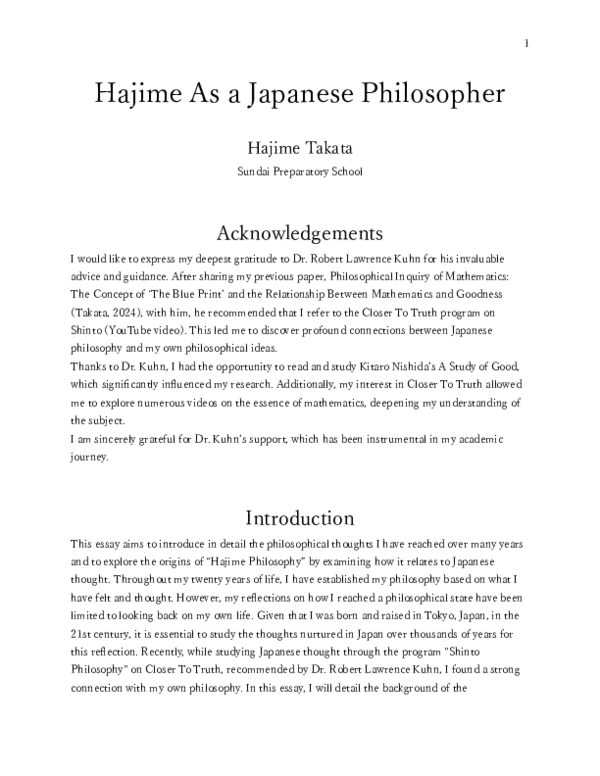 (PDF) Hajime As a Japanese Philosopher