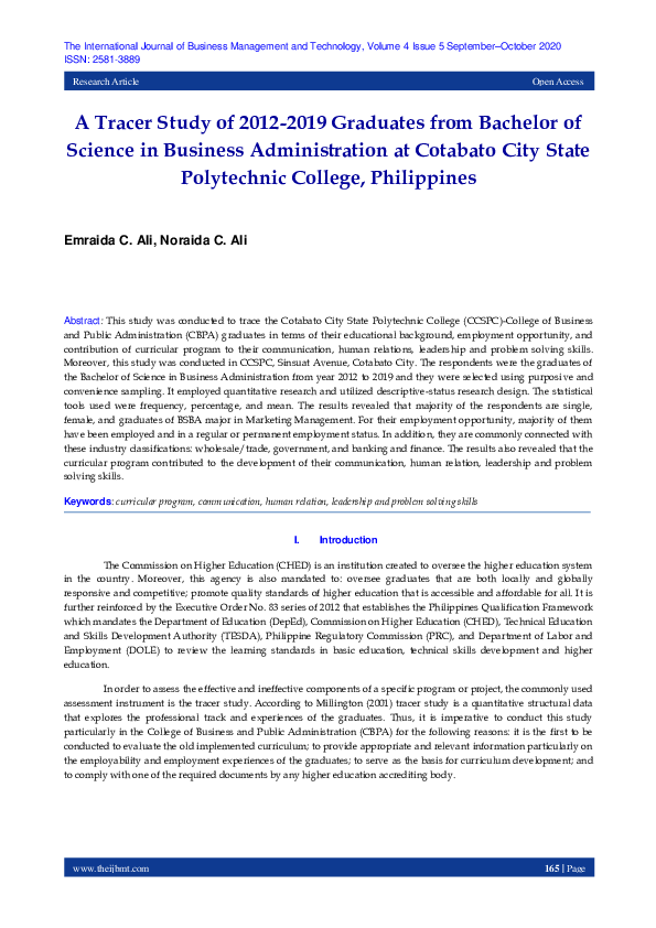(PDF) A Tracer Study of 2012-2019 Graduates from Bachelor of Science in ...
