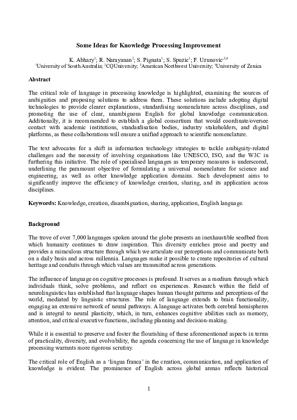 (PDF) Some Ideas for Knowledge Processing Improvement