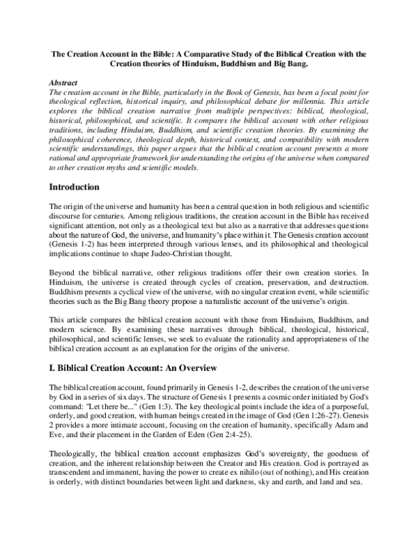 (PDF) The Creation Account in the Bible: A Comparative Study of the ...