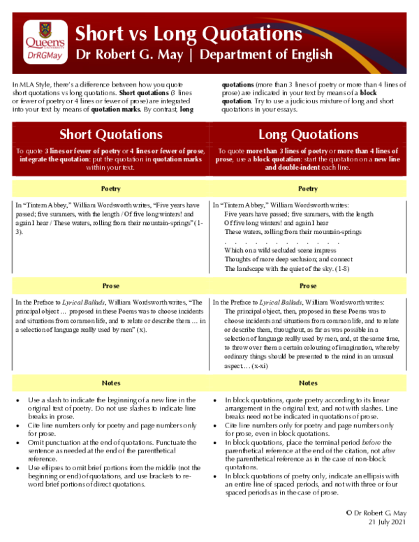 (PDF) Short vs long quotations (definition + example)