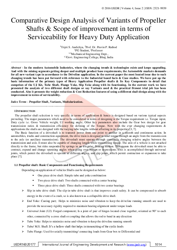 (PDF) Comparative Design Analysis of Variants of Propeller Shafts & Scope of improvement in ...