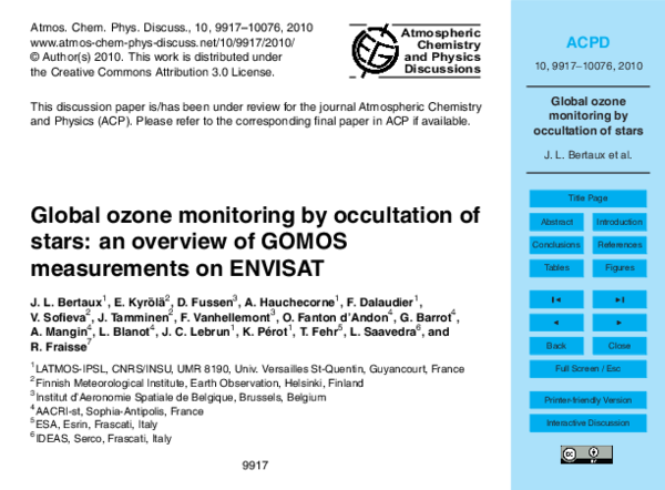 (PDF) Global ozone monitoring by occultation of stars: an overview of GOMOS measurements on ...