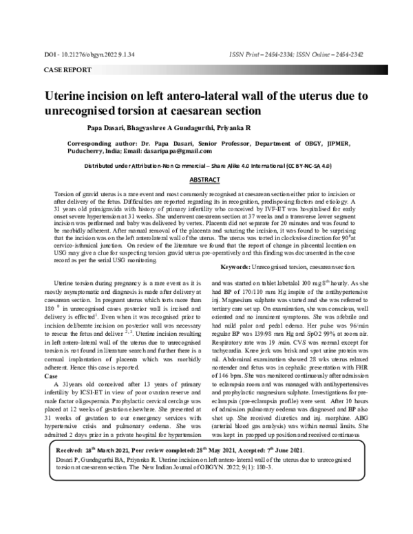 (PDF) Uterine incision on left antero-lateral wall of the uterus due to ...