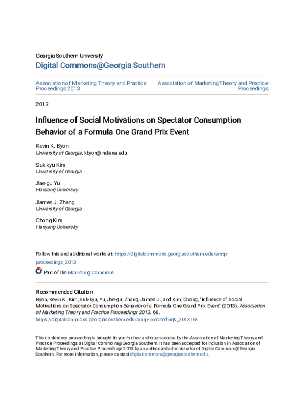 (PDF) Influence of Social Motivations on Spectator Consumption Behavior ...