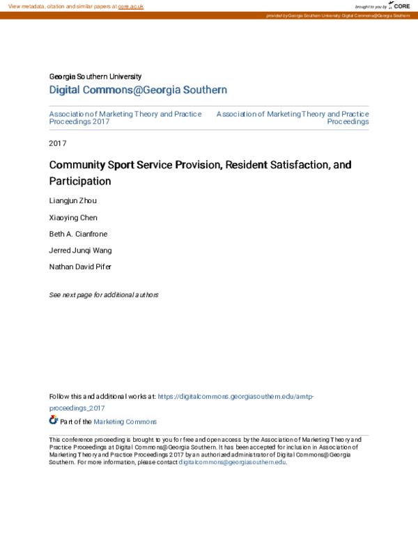(PDF) Community Sport Service Provision, Resident Satisfaction, and ...