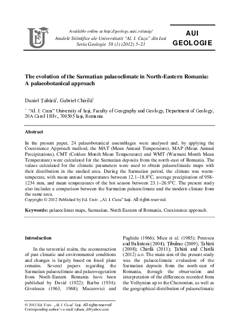 (PDF) The evolution of the Sarmatian palaeoclimate in North-Eastern ...