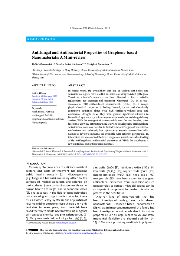 (PDF) Antifungal and Antibacterial Properties of Graphene-based Nanomaterials: A Mini-review