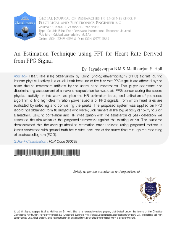 (PDF) An Estimation Technique using FFT for Heart Rate Derived from PPG ...