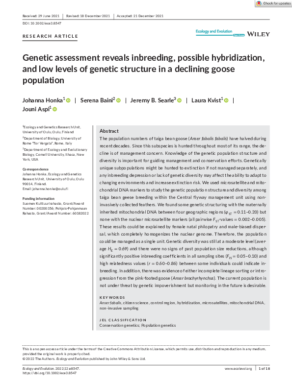 (PDF) Genetic assessment reveals inbreeding, possible hybridization ...