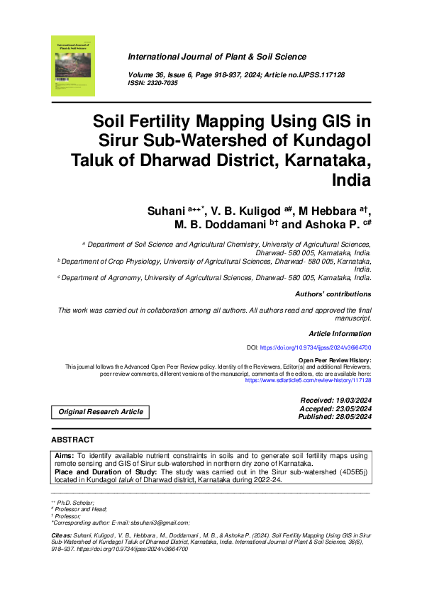 (PDF) Soil Fertility Mapping Using GIS in Sirur Sub-Watershed of Kundagol Taluk of Dharwad ...