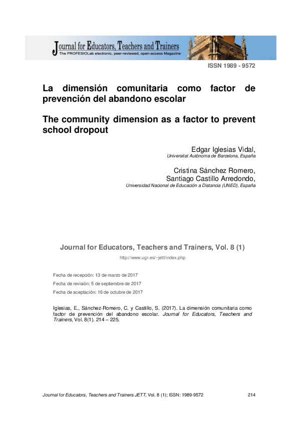 (PDF) La dimensión comunitaria como factor de prevención del abandono escolar