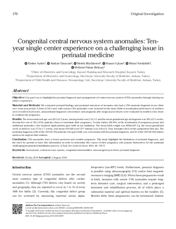 (PDF) Congenital central nervous system anomalies: Ten-year single ...