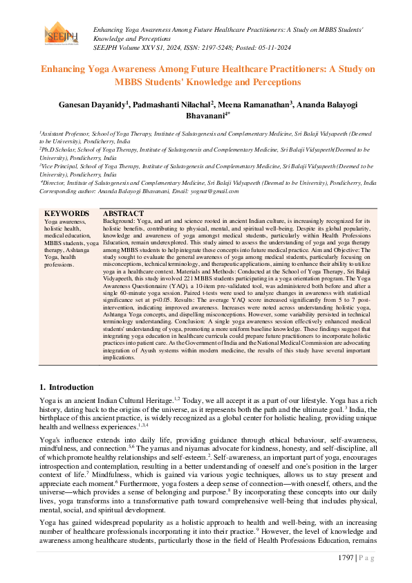 (PDF) Enhancing Yoga Awareness Among Future Healthcare Practitioners: A ...