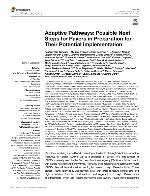 (PDF) Adaptive Pathways: Possible Next Steps for Payers in Preparation ...