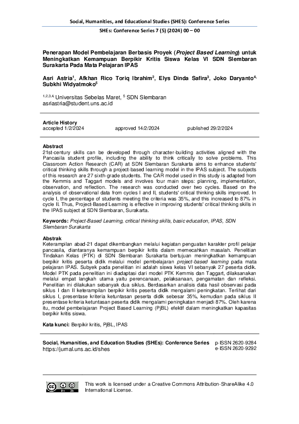 (PDF) Penerapan Model Pembelajaran Berbasis Proyek (Project Based Learning) untuk Meningkatkan ...