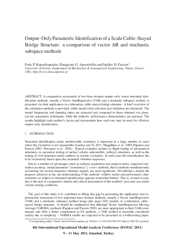 (PDF) Output Only Parametric Identification of a Scale Cable Stayed Bridge Structure: a ...