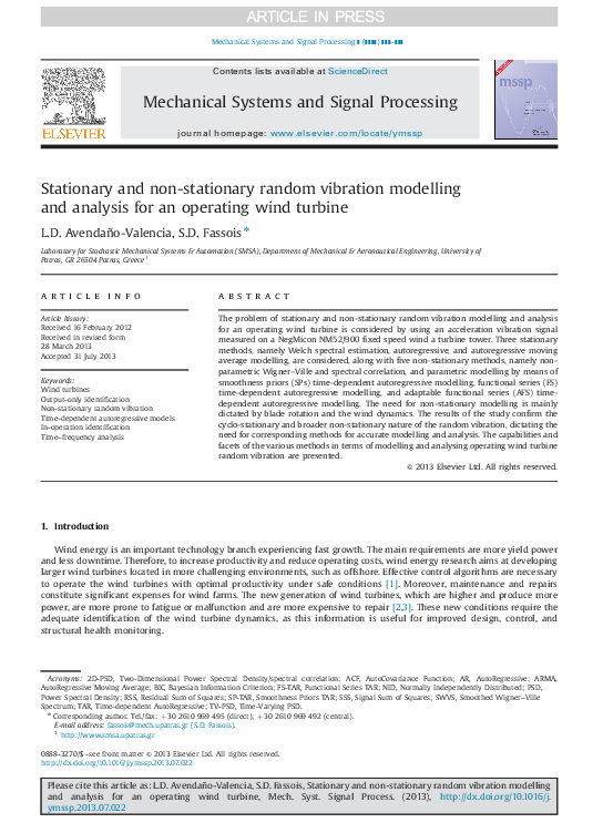 (PDF) Stationary and non-stationary random vibration modelling and analysis for an operating ...