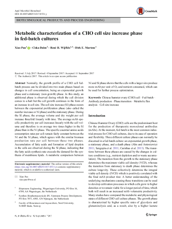 (PDF) Metabolic characterization of a CHO cell size increase phase in ...