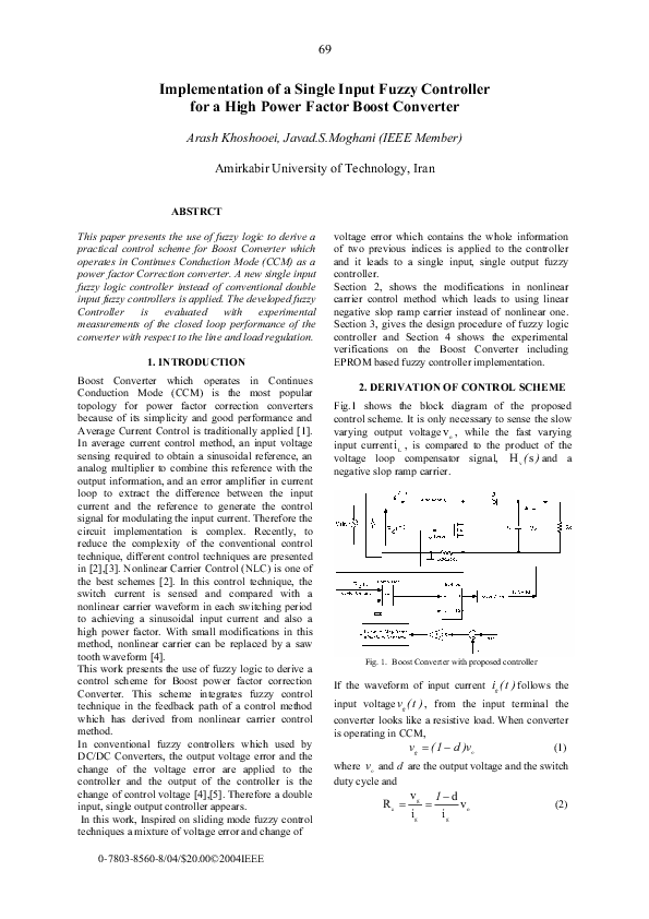 (PDF) Implementation of a single input fuzzy controller for a high power factor boost rectifier