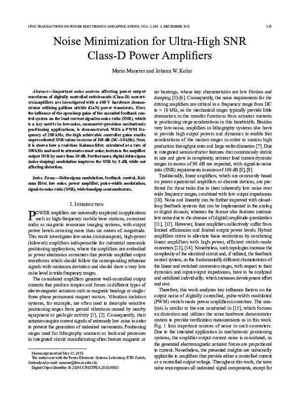 (PDF) Noise Minimization for Ultra-High SNR Class-D Power Amplifiers
