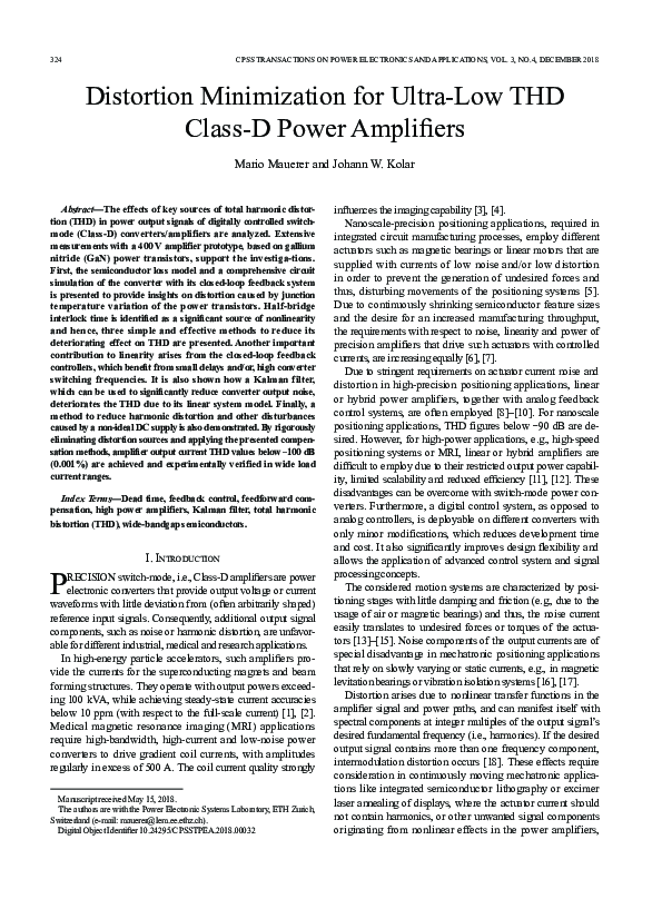 (PDF) Distortion Minimization for Ultra-Low THD Class-D Power Amplifiers