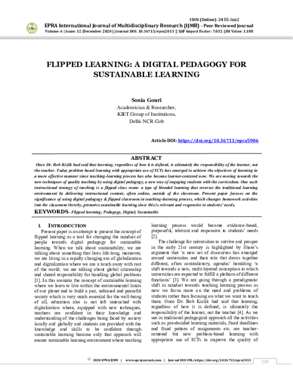 (PDF) Flipped Learning: A Digital Pedagogy for Sustainable Learning