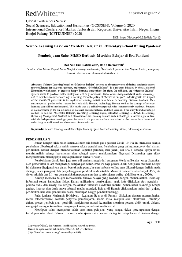 (PDF) Science learning based on ‘merdeka belajar’ in elementary school during pandemic