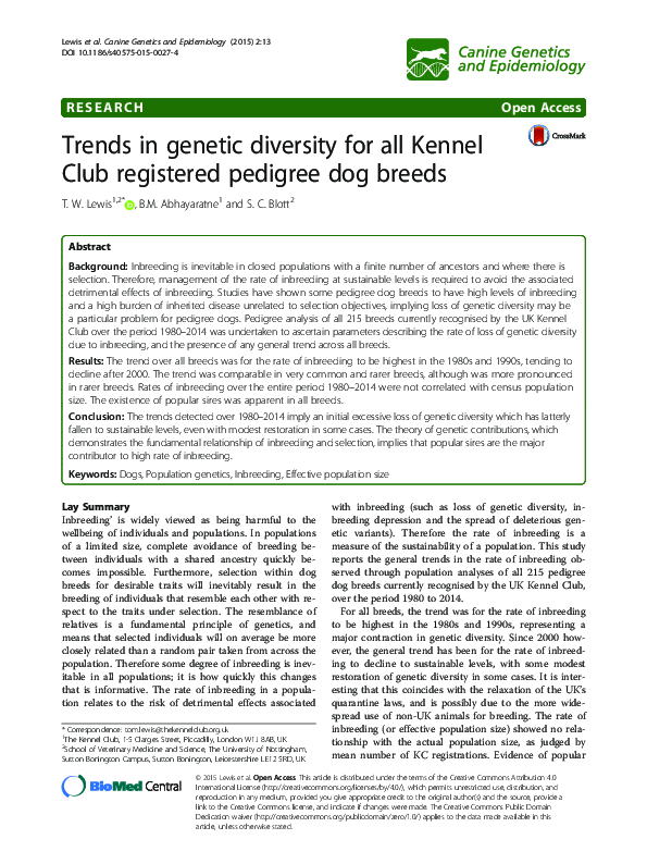 (PDF) Trends in genetic diversity for all Kennel Club registered ...
