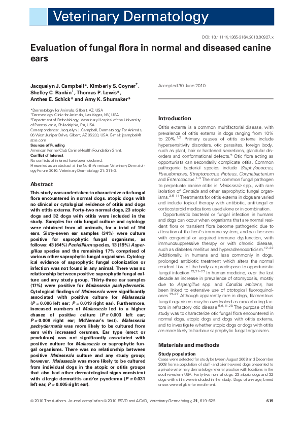 (PDF) Evaluation of fungal flora in normal and diseased canine ears